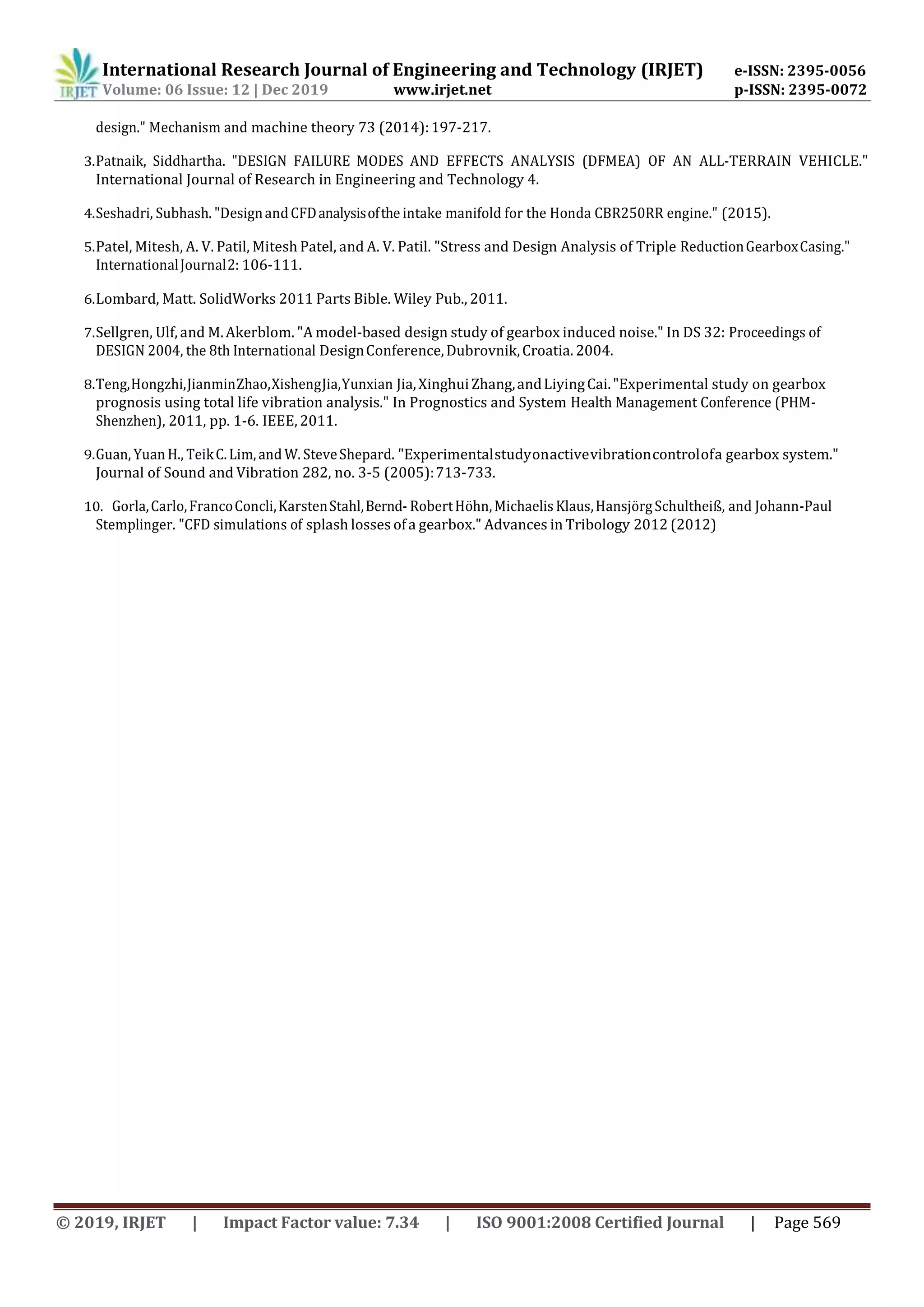 IRJET- Design and Analysis of a Two Stage Reduction Gearbox | PDF