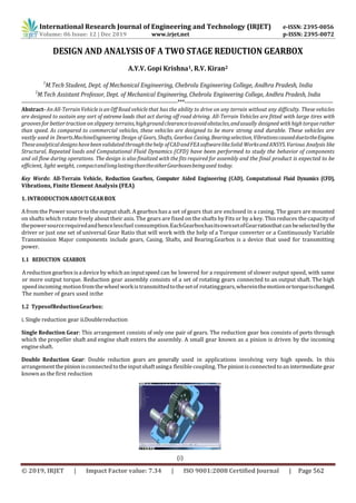 IRJET- Design and Analysis of a Two Stage Reduction Gearbox | PDF