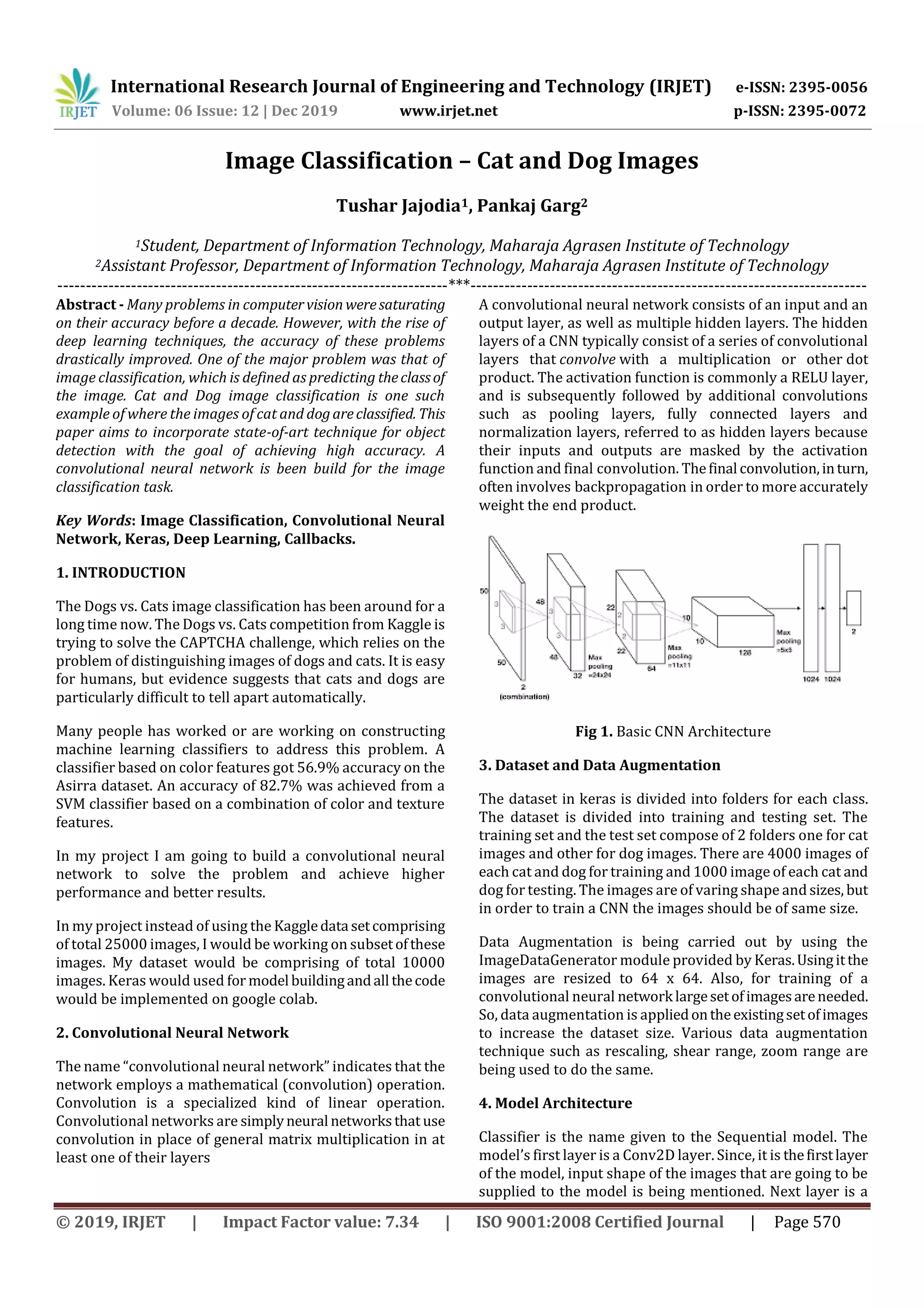 IRJET- Image Classification – Cat and Dog Images | PDF