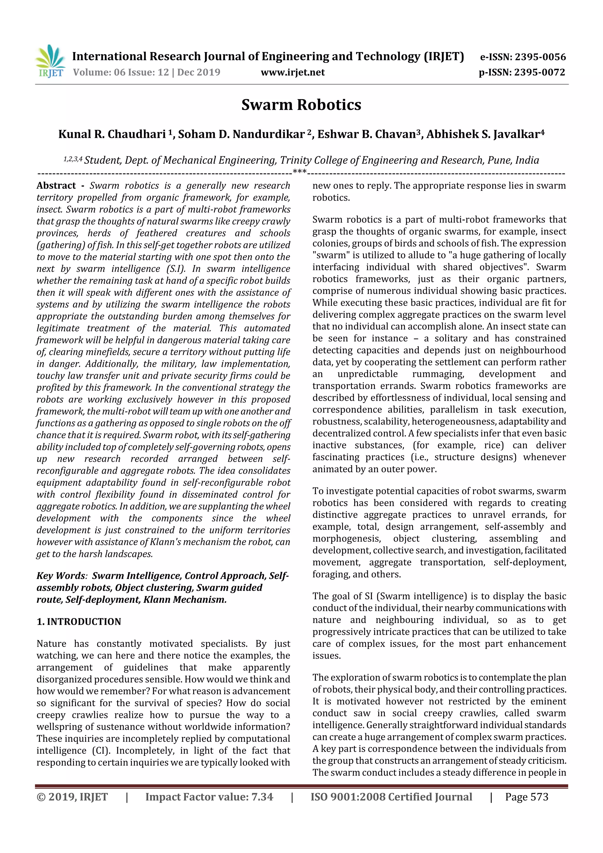 IRJET- Swarm Robotics | PDF