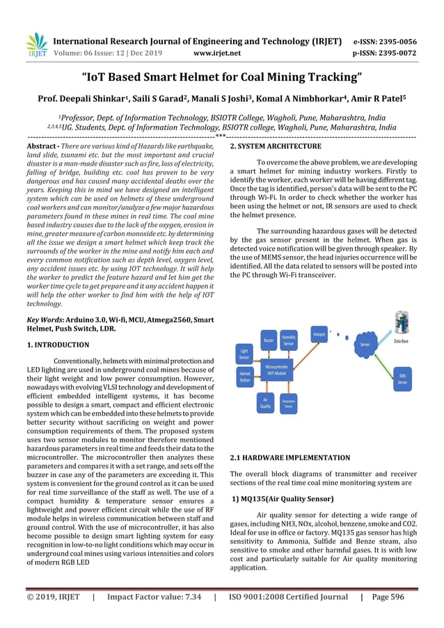 IRJET- IoT based Smart Helmet for Coal Mining Tracking | PDF | Indoor Environmental Quality ...