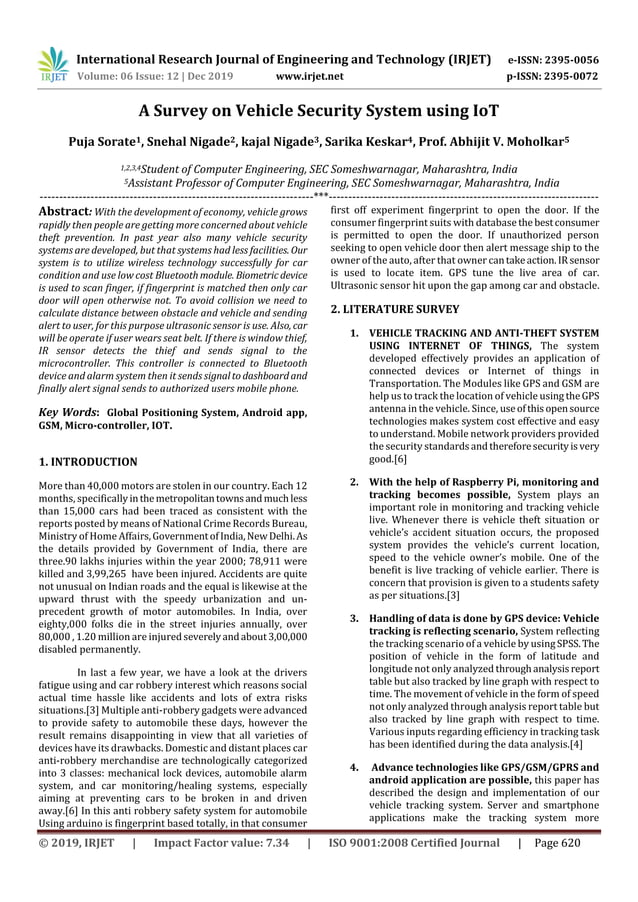 IRJET- A Survey on Vehicle Security System using IoT | PDF