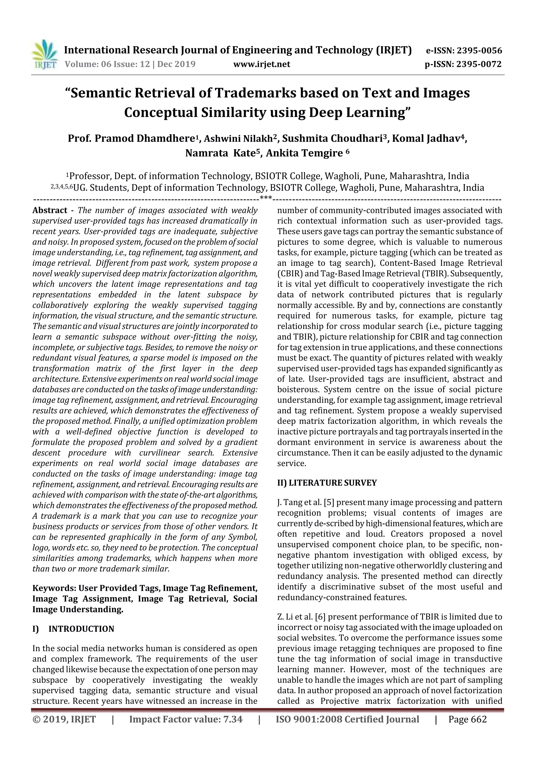 IRJET- Semantic Retrieval of Trademarks based on Text and Images Conceptual Similarity using ...