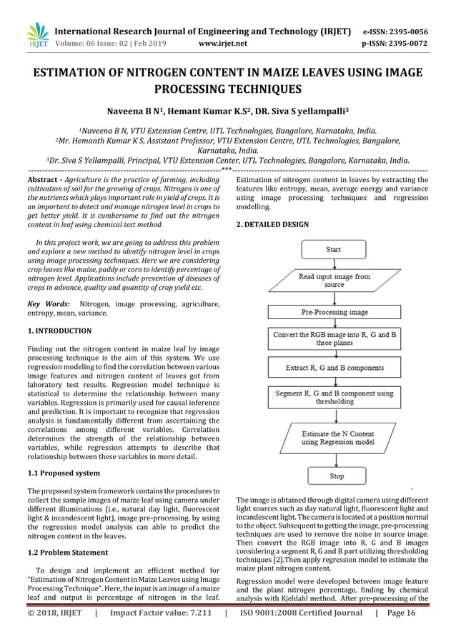 IRJET- Estimation of Nitrogen Content in Maize Leaves using Image Processing Techniques | PDF