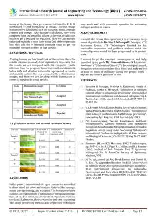 IRJET- Estimation of Nitrogen Content in Maize Leaves using Image ...