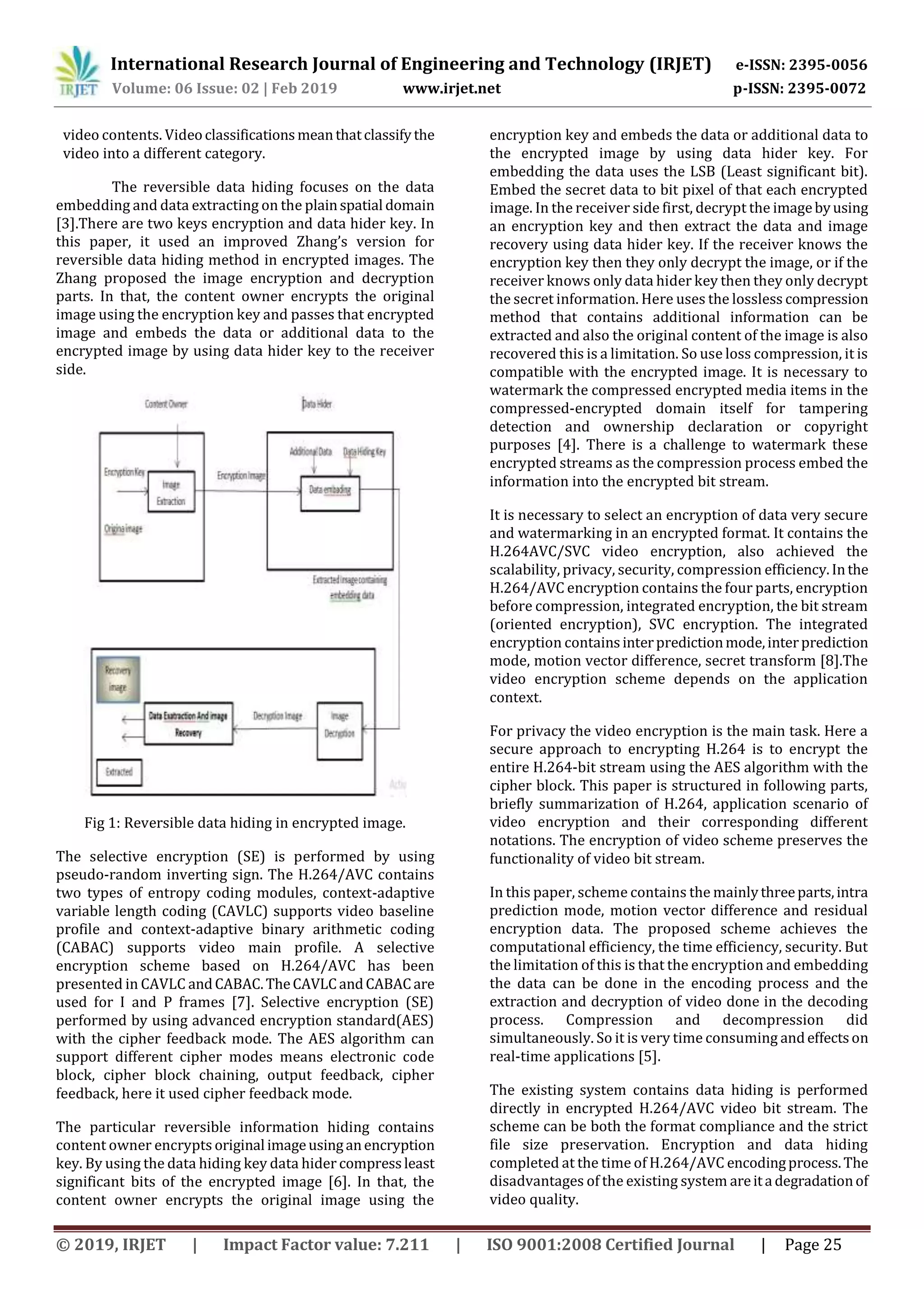 IRJET- Efficient Data Embedding and Data Encryption in Video Stream | PDF