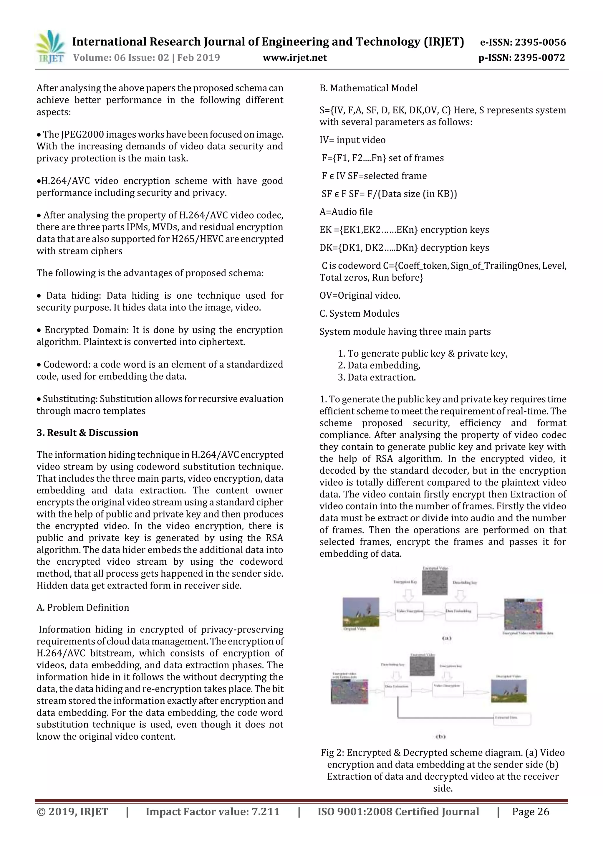 IRJET- Efficient Data Embedding and Data Encryption in Video Stream | PDF