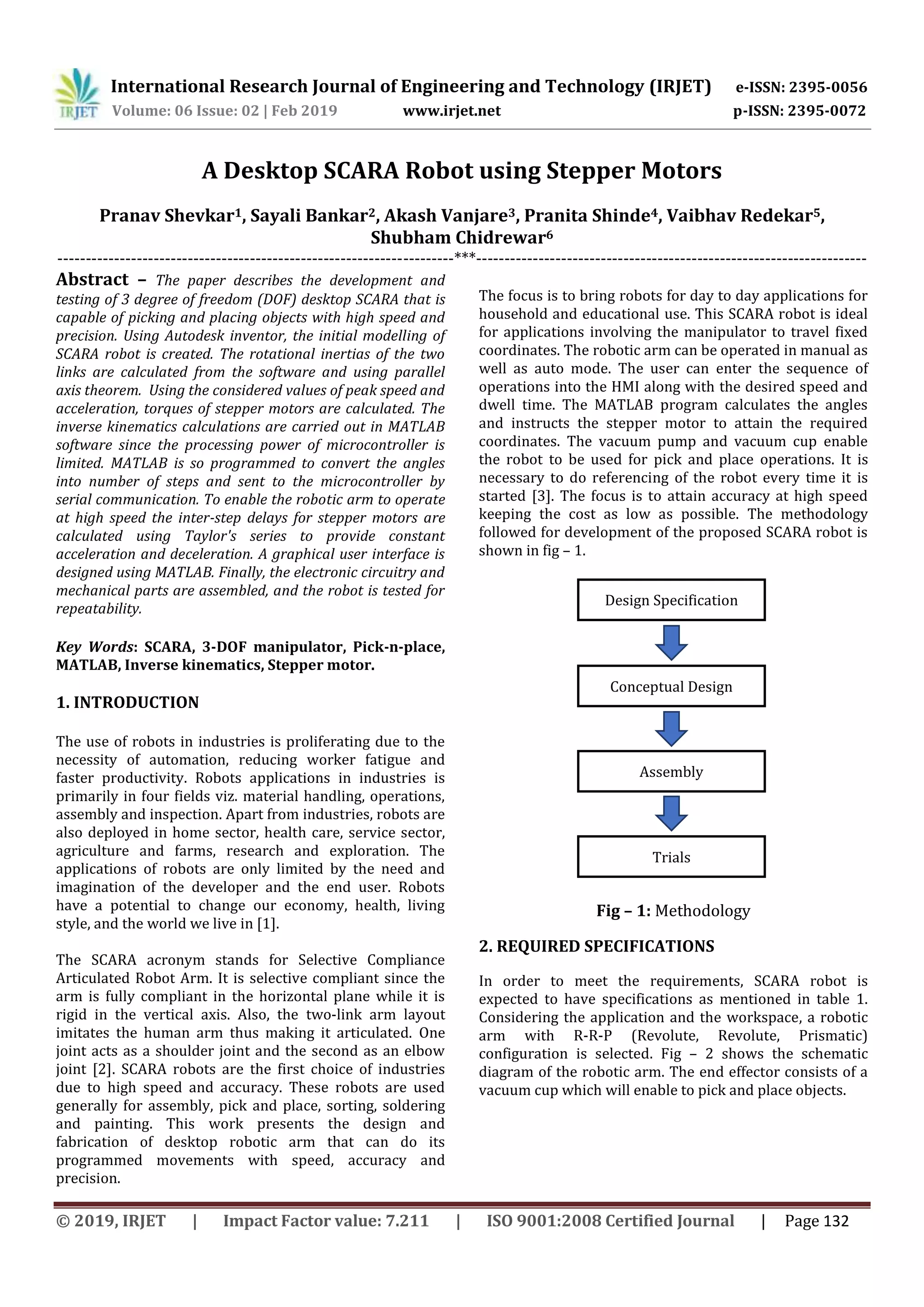 IRJET- A Desktop SCARA Robot using Stepper Motors | PDF