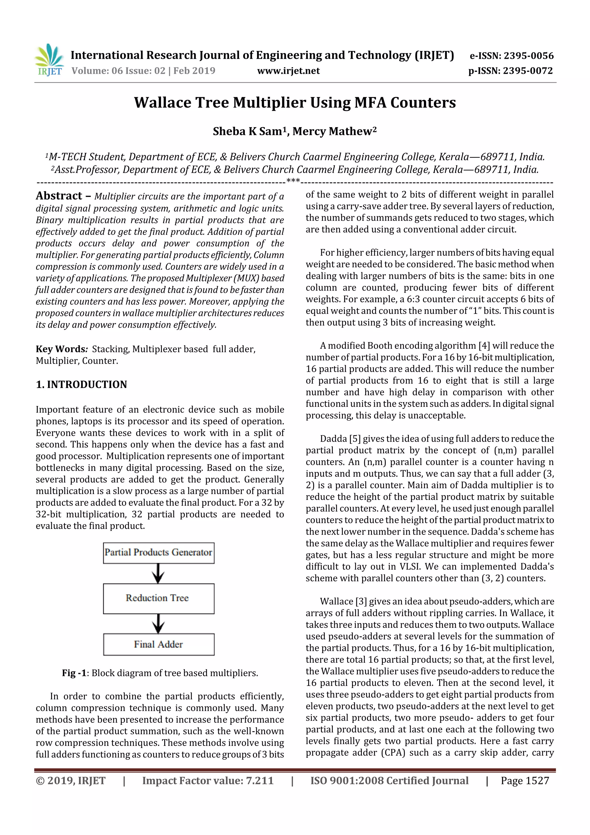 IRJET- Wallace Tree Multiplier using MFA Counters | PDF | Programming Languages | Computing