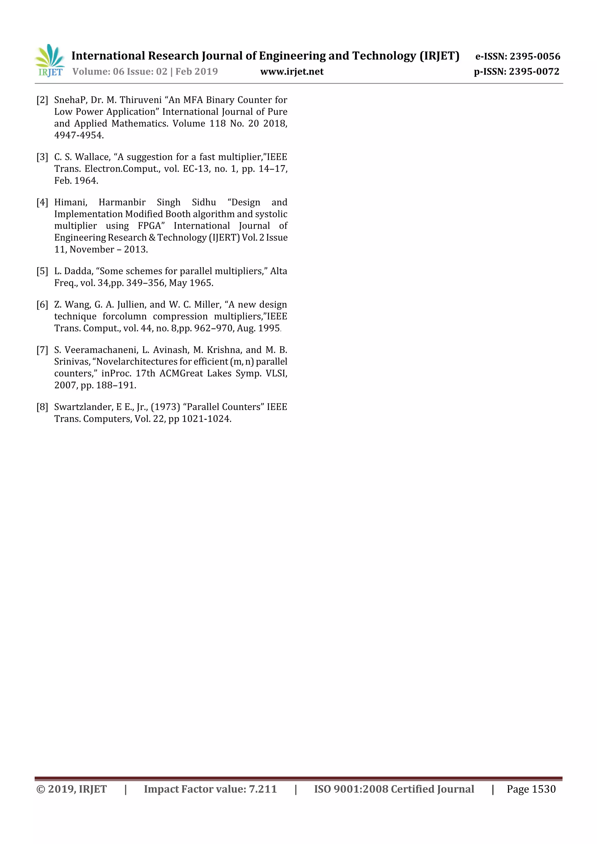 IRJET- Wallace Tree Multiplier using MFA Counters | PDF | Programming ...
