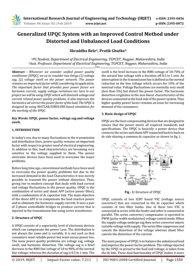 IRJET- Generalized UPQC System with an Improved Control Method under Distorted and Unbalanced ...