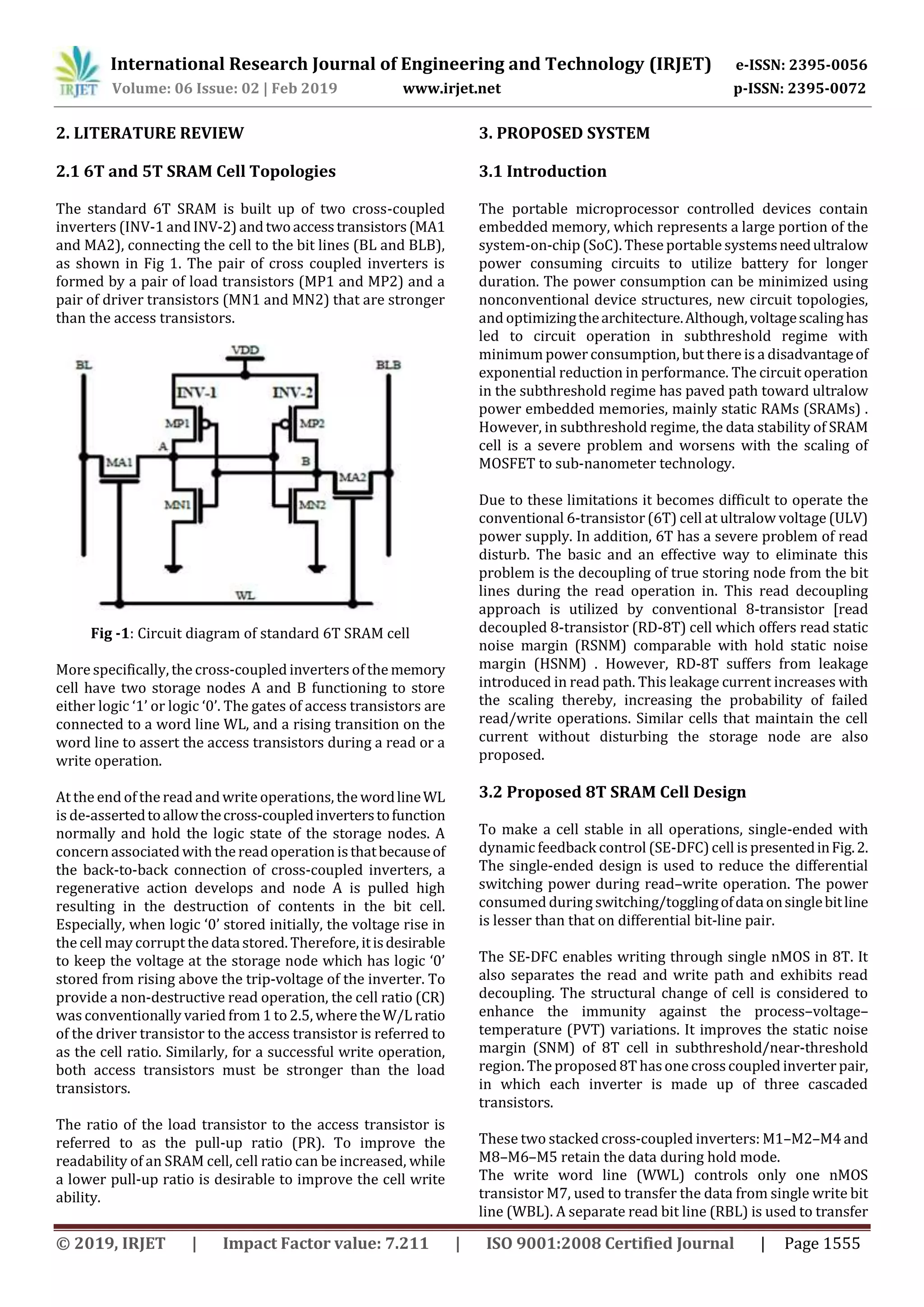 IRJET- Design of Energy Efficient 8T SRAM Cell at 90nm Technology | PDF
