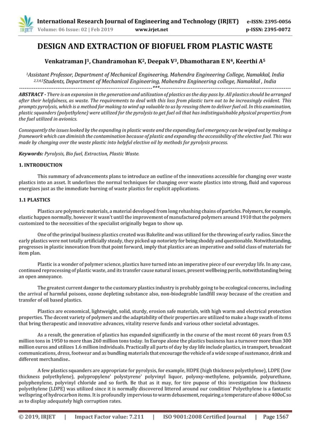 IRJET- Design and Extraction of Biofuel from Plastic Waste | PDF