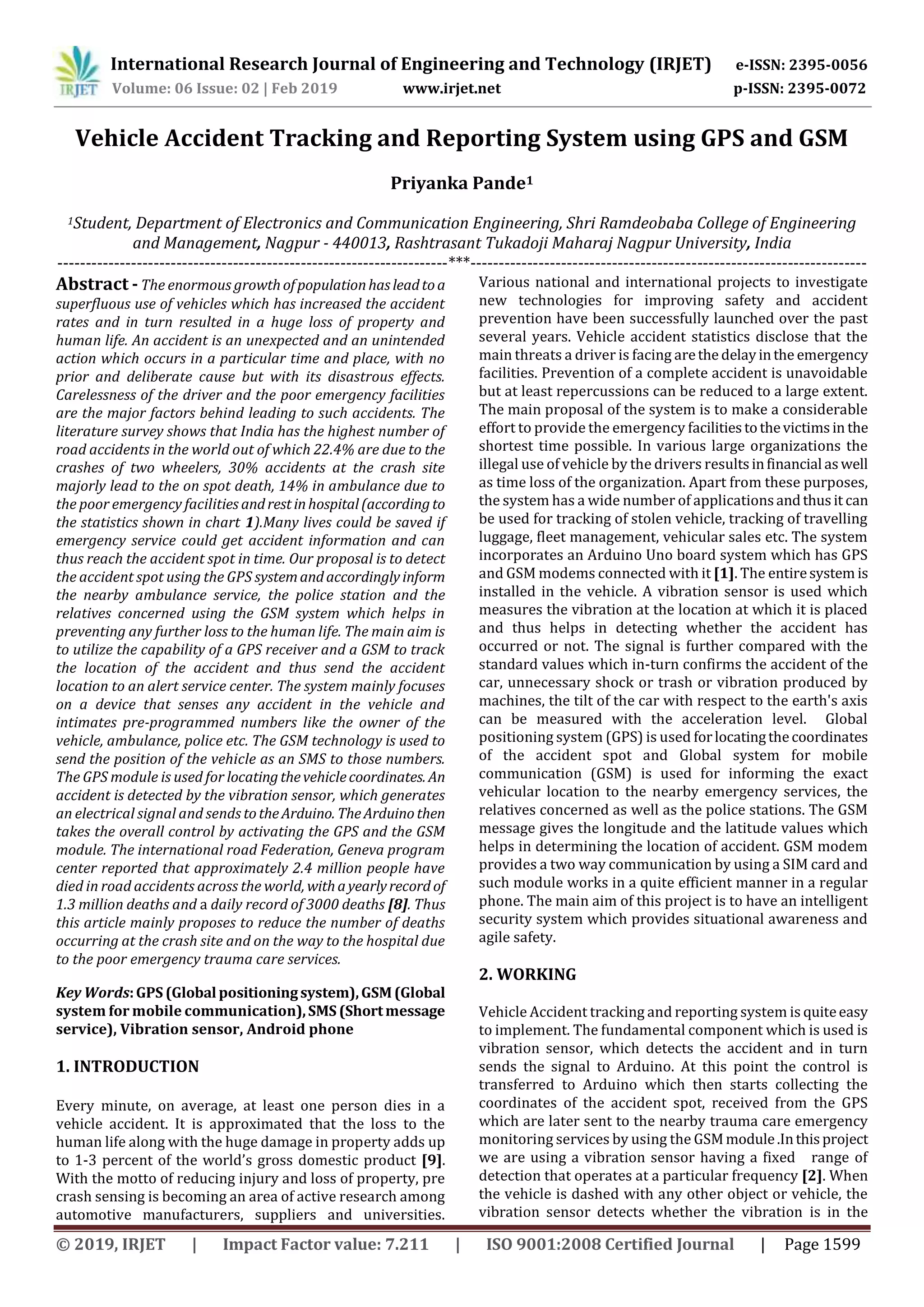 IRJET- Vehicle Accident Tracking and Reporting System using GPS and GSM ...