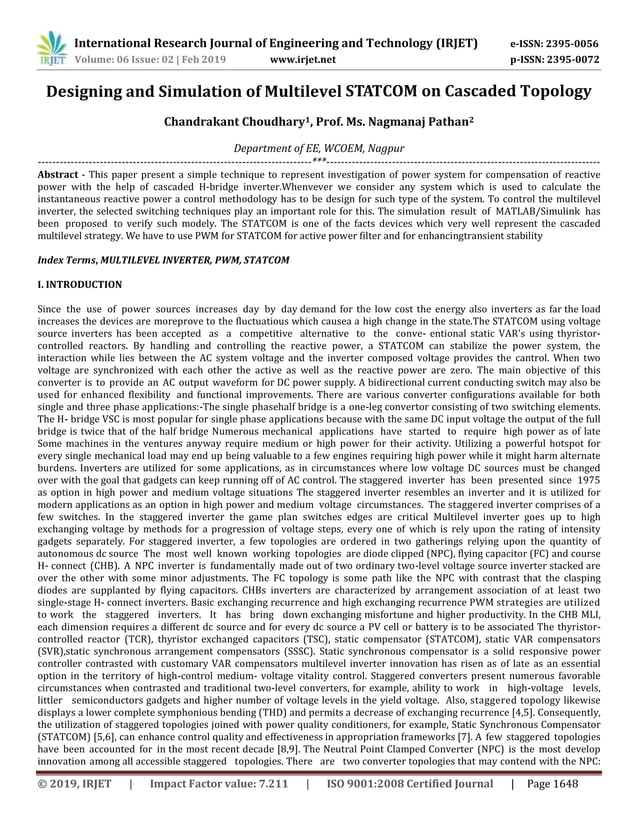 IRJET- Designing and Simulation of Multilevel STATCOM on Cascaded Topology | PDF