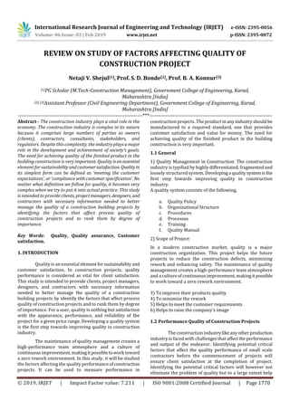 IRJET- Review on Study of Factors Affecting Quality of Construction ...
