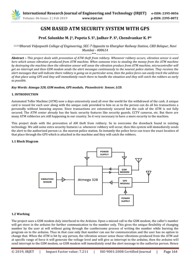 IRJET- GSM based ATM Security System with GPS | PDF | Crime & Harmful ...