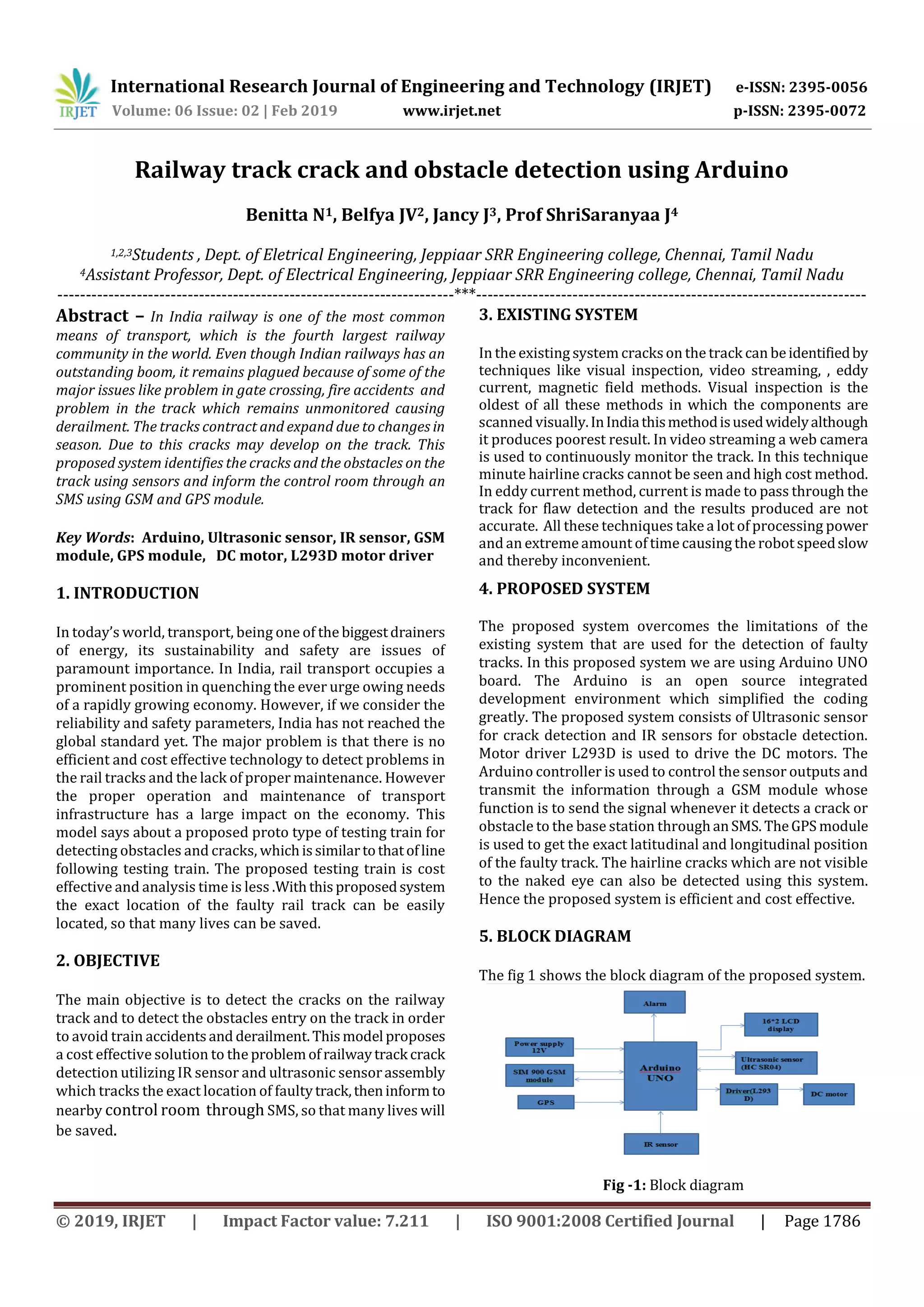 IRJET- Railway Track Crack and Obstacle Detection using Arduino | PDF