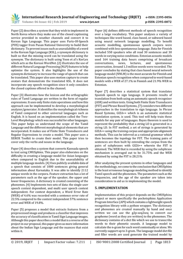 Irjet Tamil Speech To Indian Sign Language Using Cmusphinx Language Models Pdf
