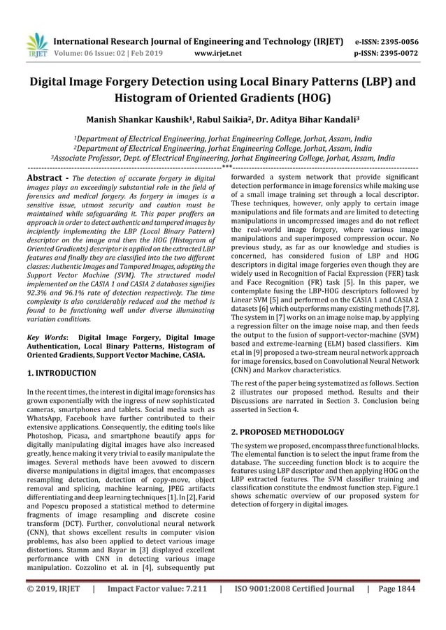 Irjet Digital Image Forgery Detection Using Local Binary Patterns Lbp And Histogram Of