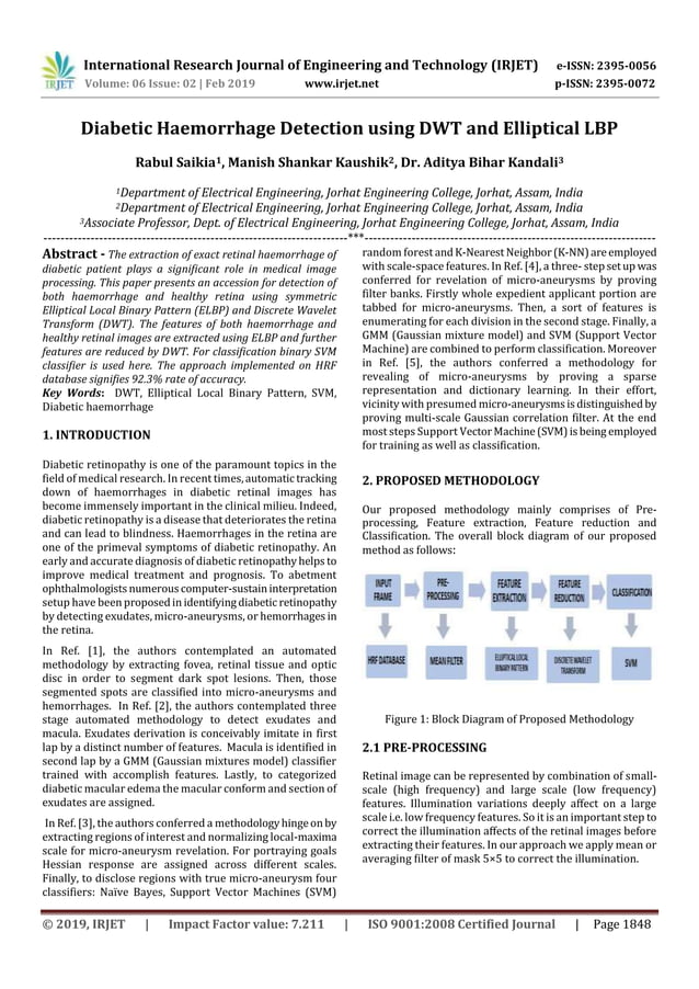 IRJET- Diabetic Haemorrhage Detection using DWT and Elliptical LBP | PDF