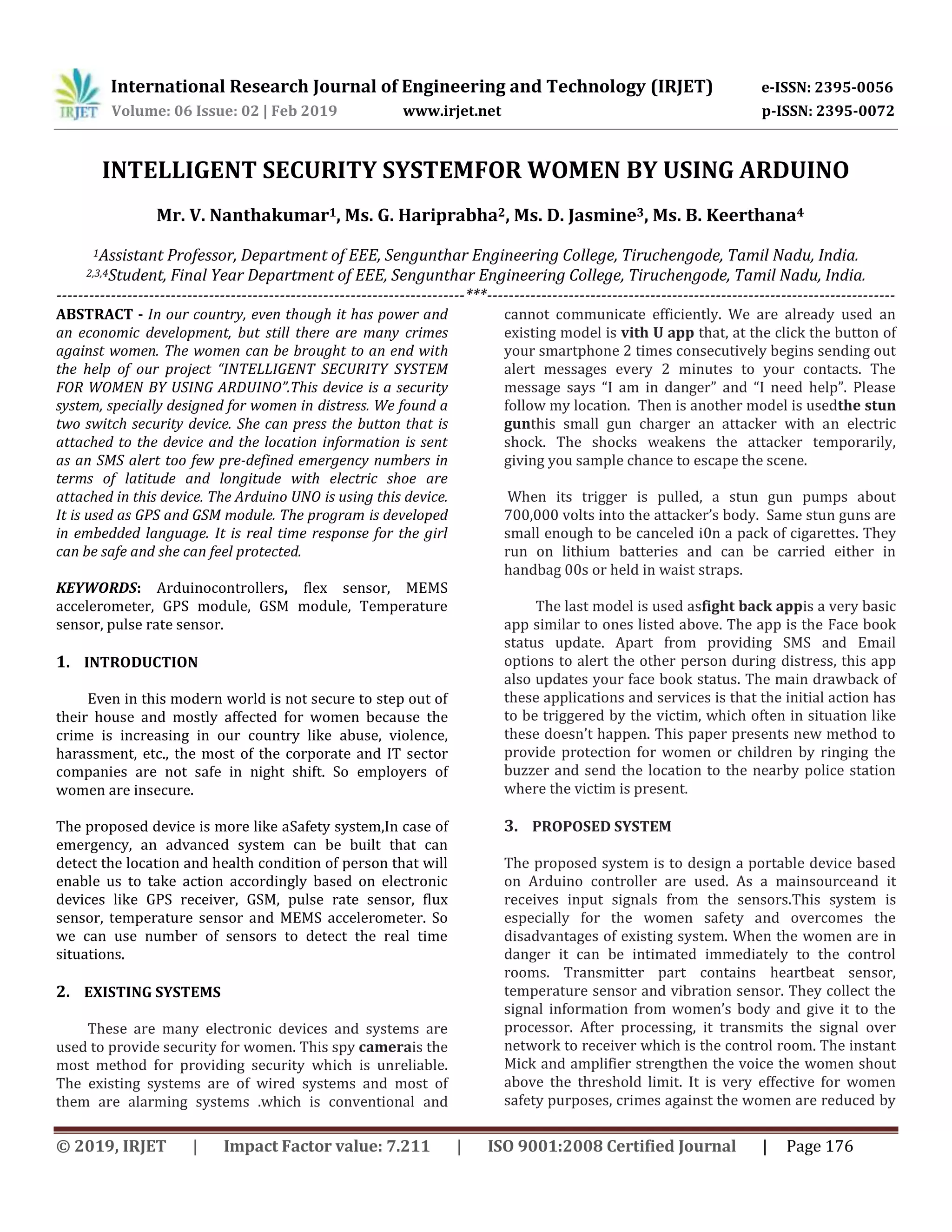 IRJET- Intelligent Security System for Women by using Arduino | PDF