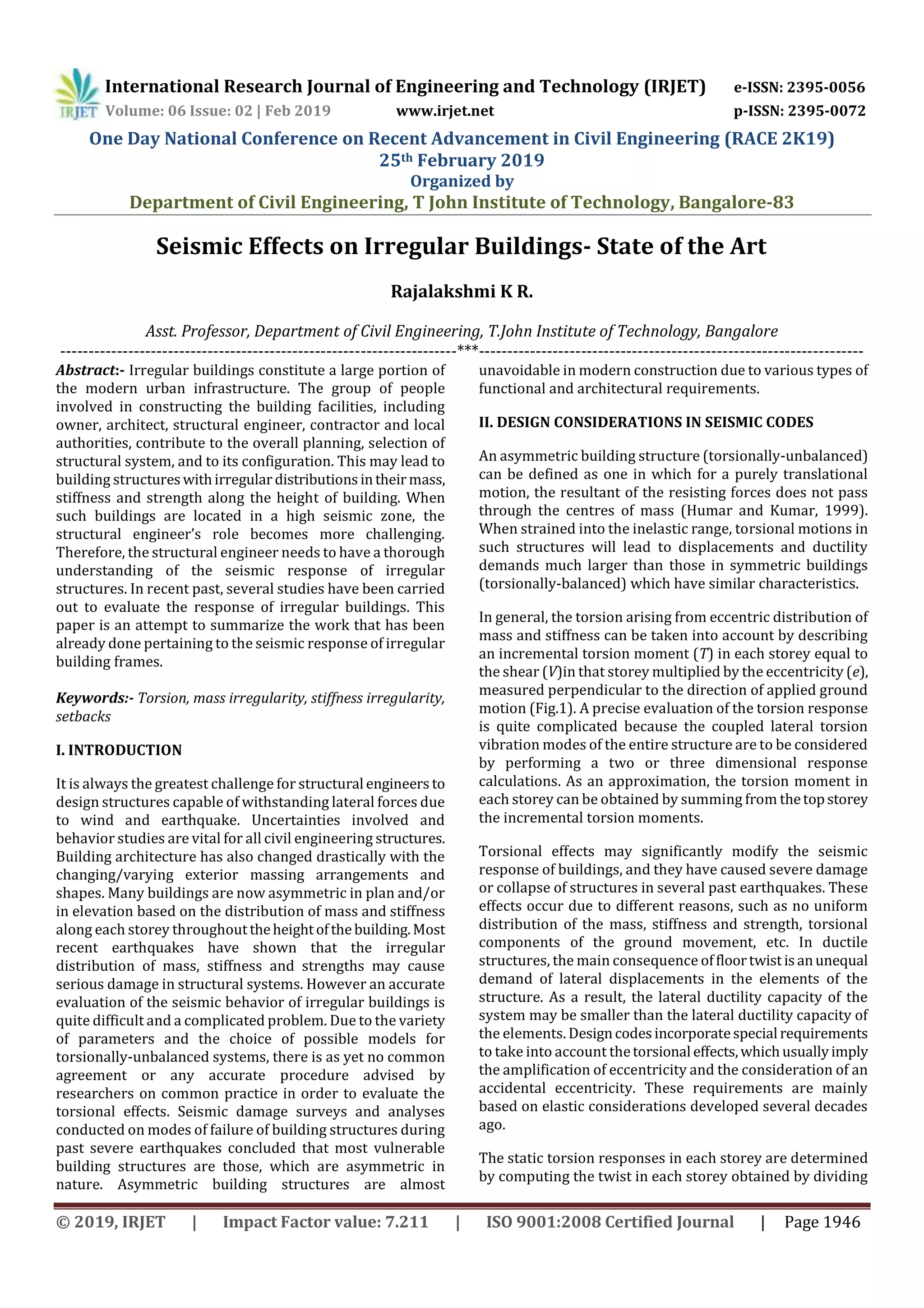 IRJET- Seismic Effects on Irregular Buildings- State of the Art | PDF