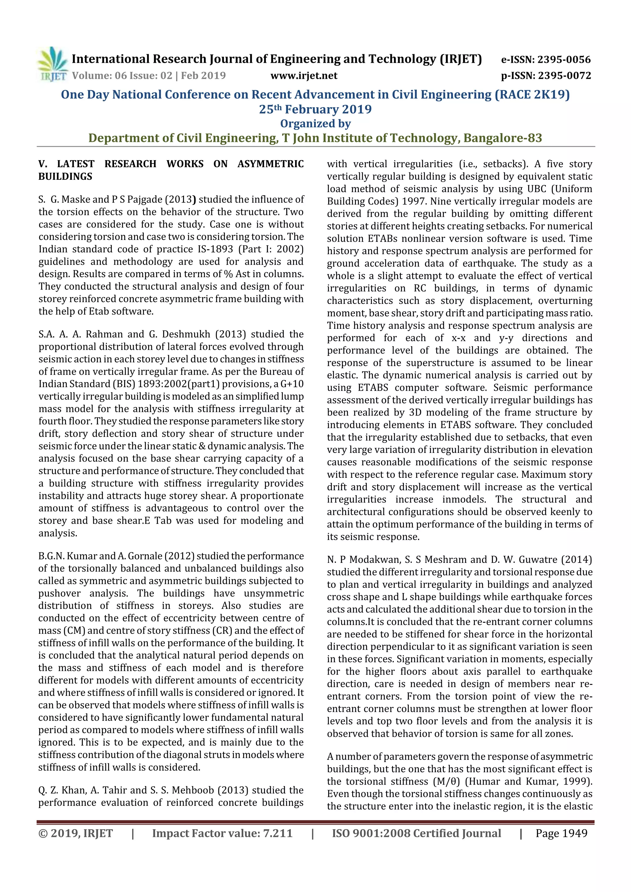 IRJET- Seismic Effects on Irregular Buildings- State of the Art | PDF