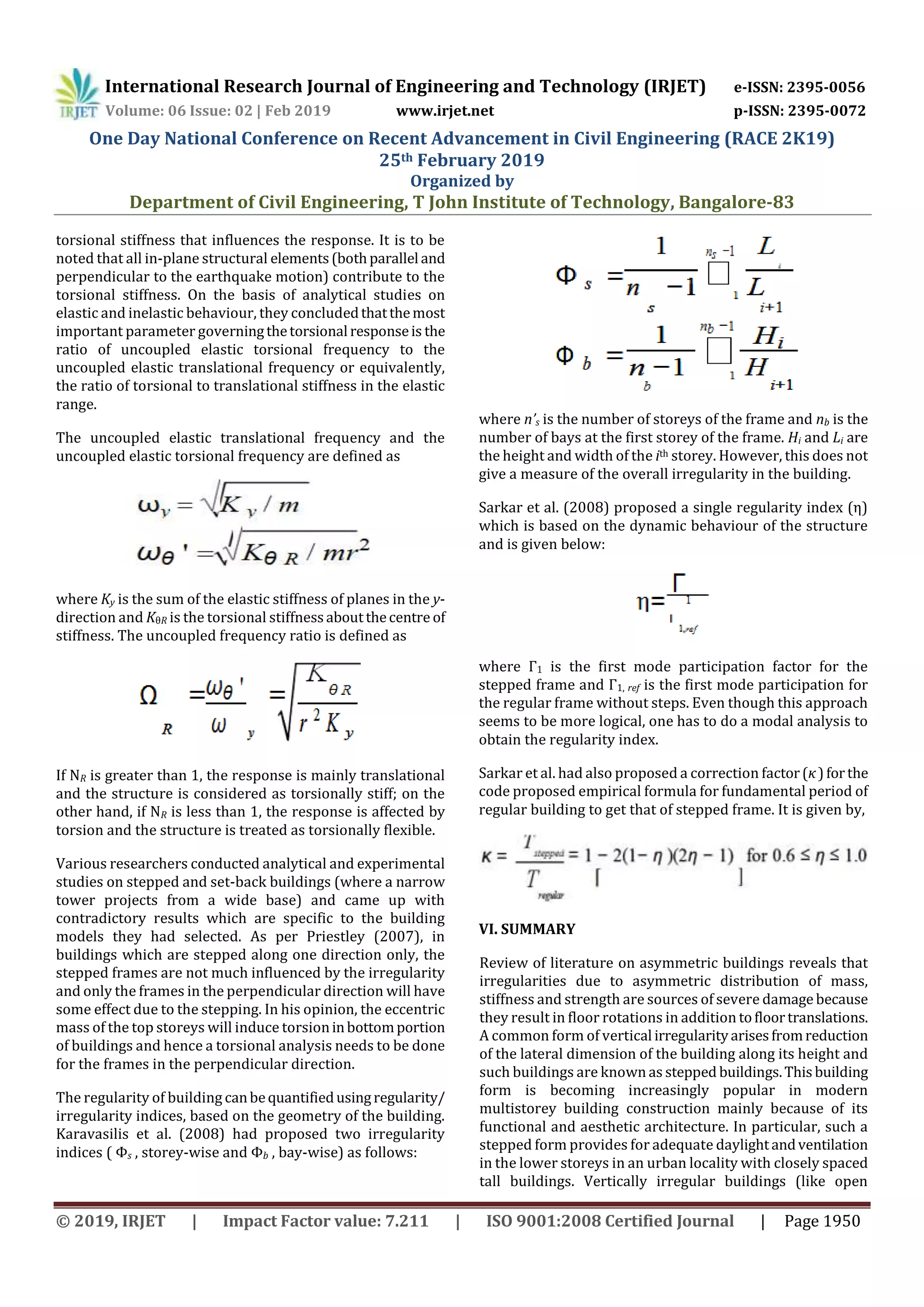 IRJET- Seismic Effects on Irregular Buildings- State of the Art | PDF