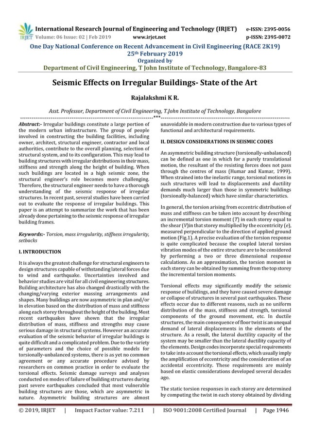 IRJET- Seismic Effects on Irregular Buildings- State of the Art | PDF