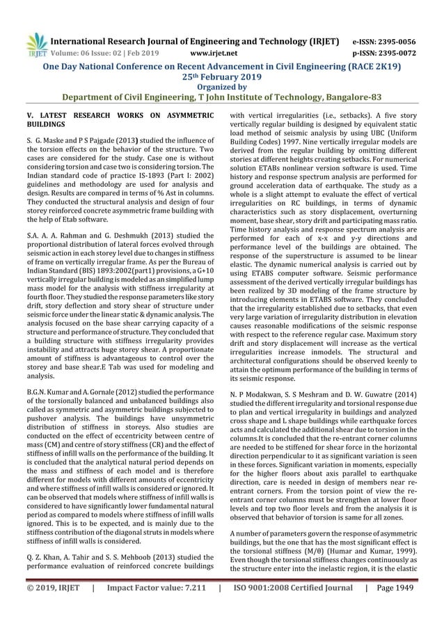 IRJET- Seismic Effects on Irregular Buildings- State of the Art | PDF