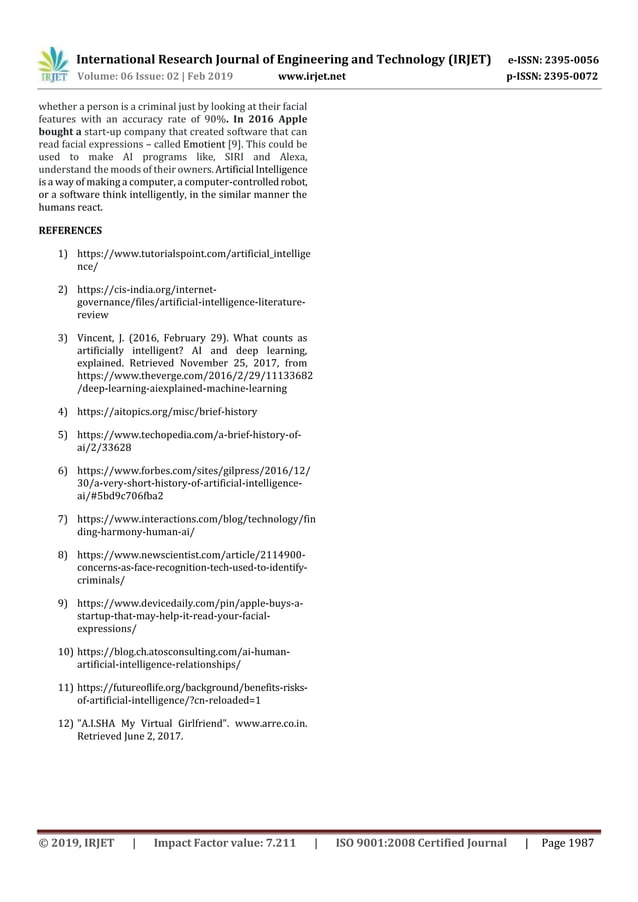 IRJET- Relative Study on Artificial Intelligence Interaction with Human Emotions | PDF