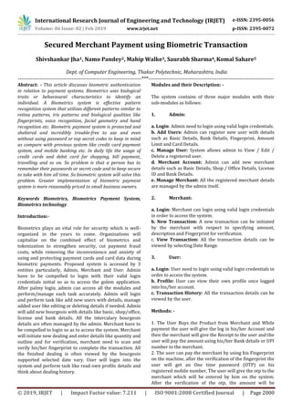 IRJET- Secured Merchant Payment using Biometric Transaction | PDF | Operating Systems | Computer ...