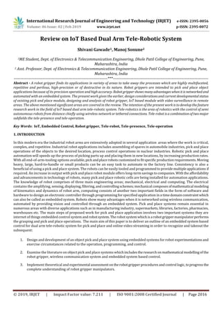 IRJET- Review on IoT based Dual ARM Tele-Robotic System | PDF