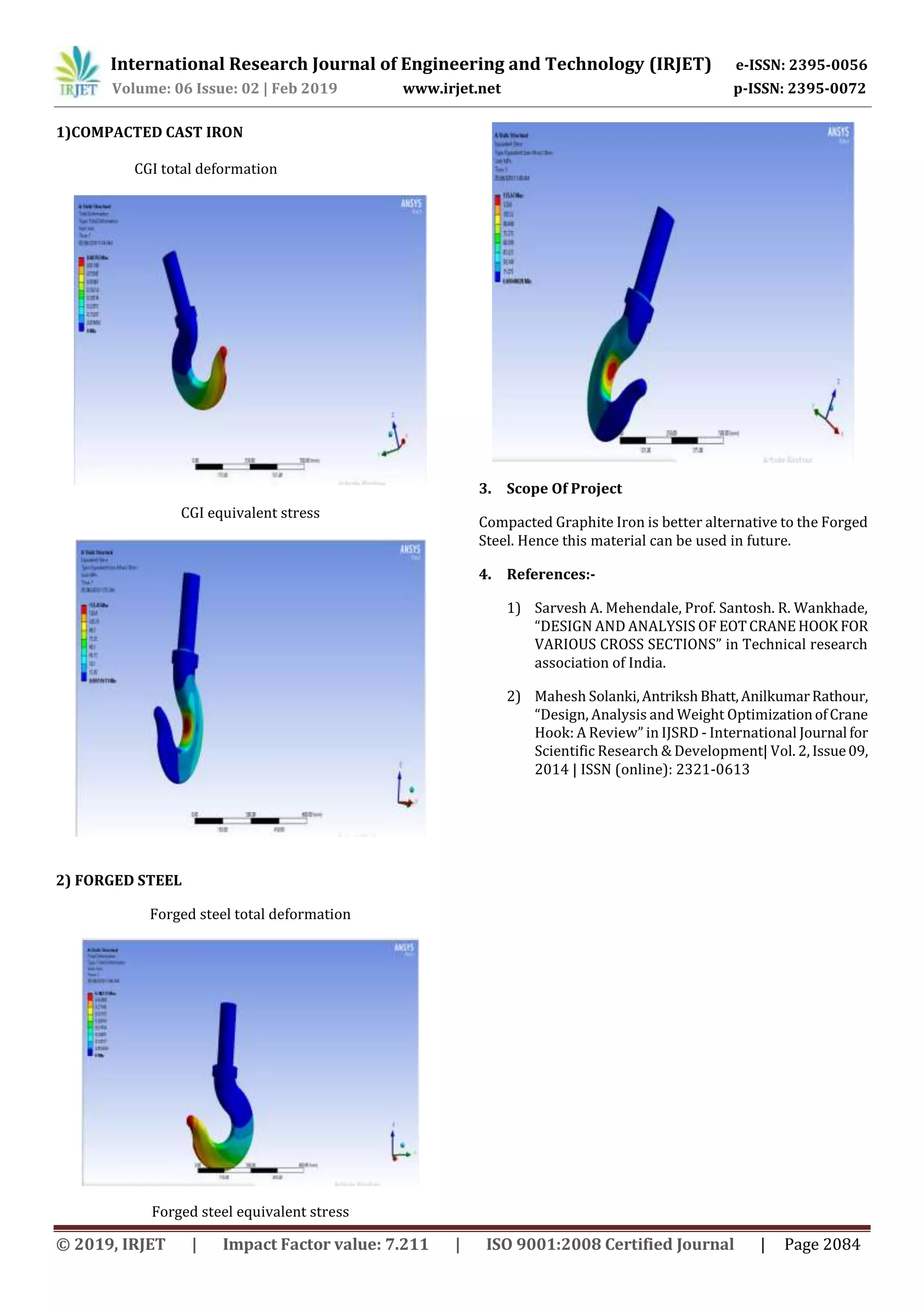IRJET- Design and Analysis of Crane Hook by using Composite Material | PDF