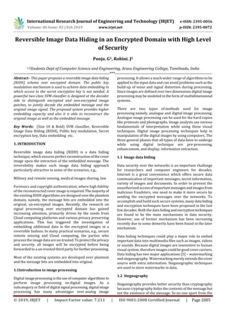 IRJET- Reversible Image Data Hiding in an Encrypted Domain with High Level of Security | PDF