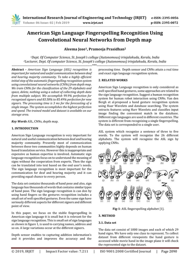 IRJET- American Sign Language Fingerspelling Recognition using Convolutional Neural Networks ...