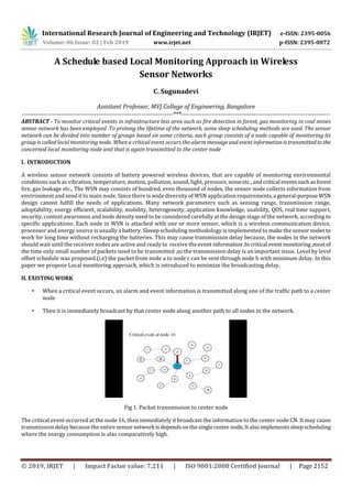 IRJET- A Schedule based Local Monitoring Approach in Wireless Sensor Networks | PDF