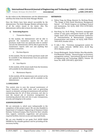 IRJET- A Web Application on Inventory Management System for Server ...