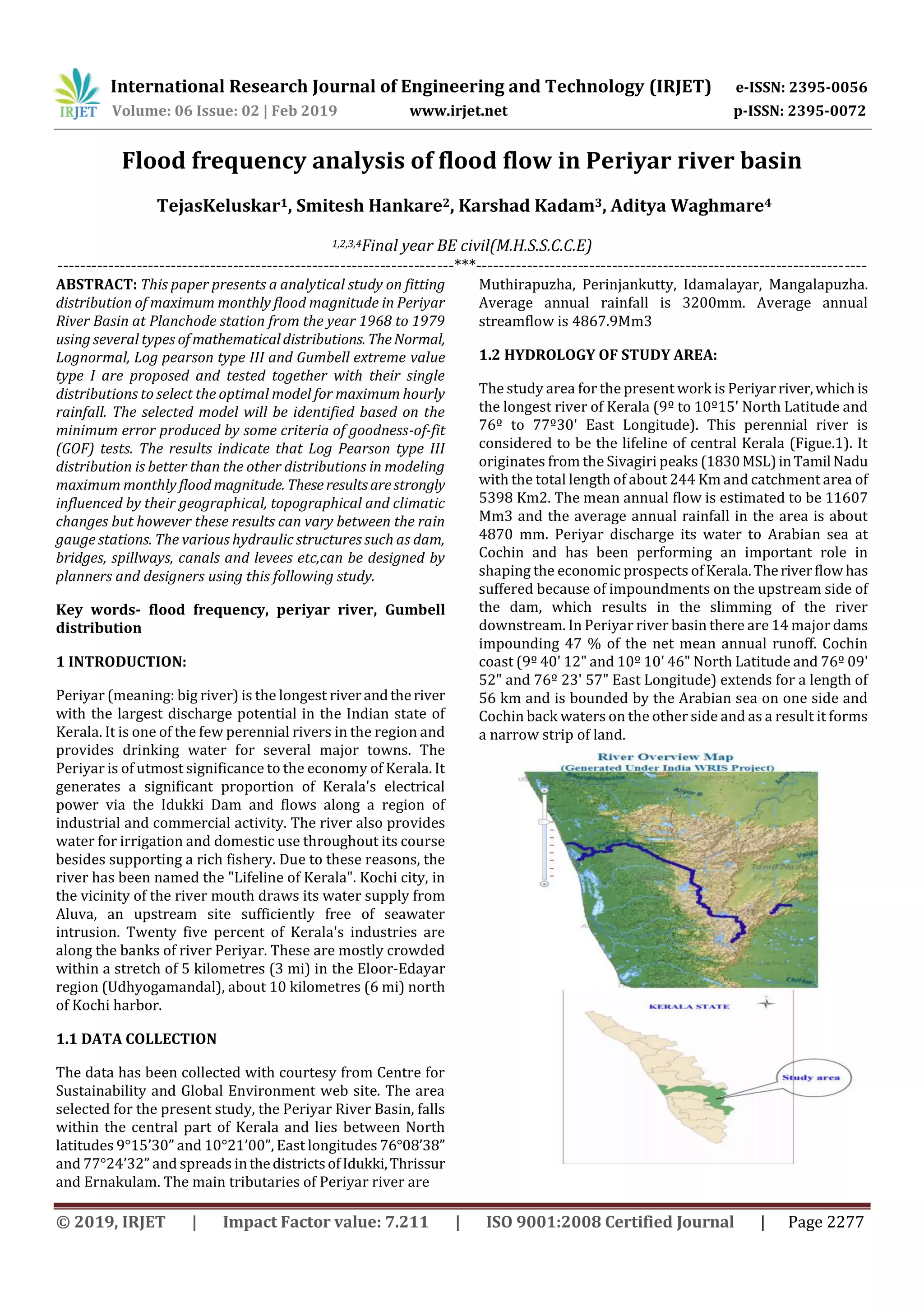 IRJET- Flood Frequency Analysis of Flood Flow in Periyar River Basin | PDF