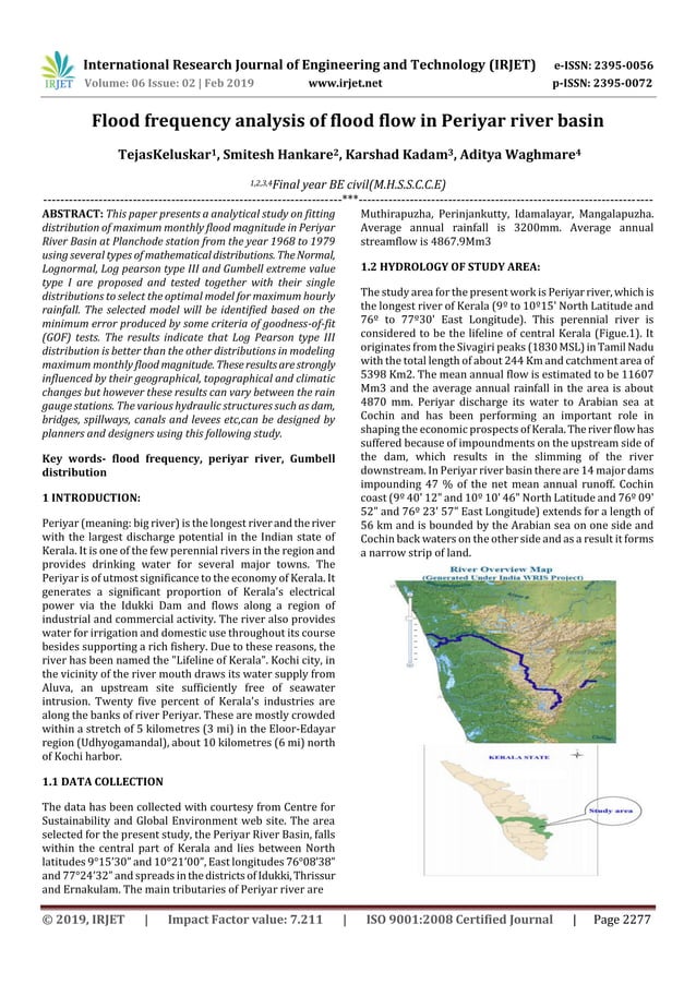 IRJET- Flood Frequency Analysis of Flood Flow in Periyar River Basin | PDF