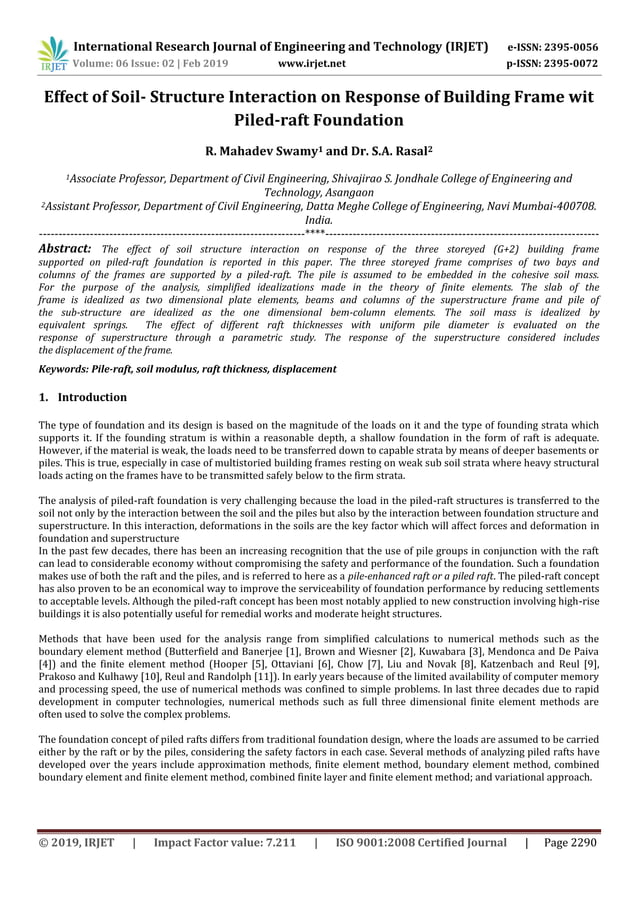 IRJET- Effect of Soil- Structure Interaction on Response of Building Frame wit Piled-raft ...