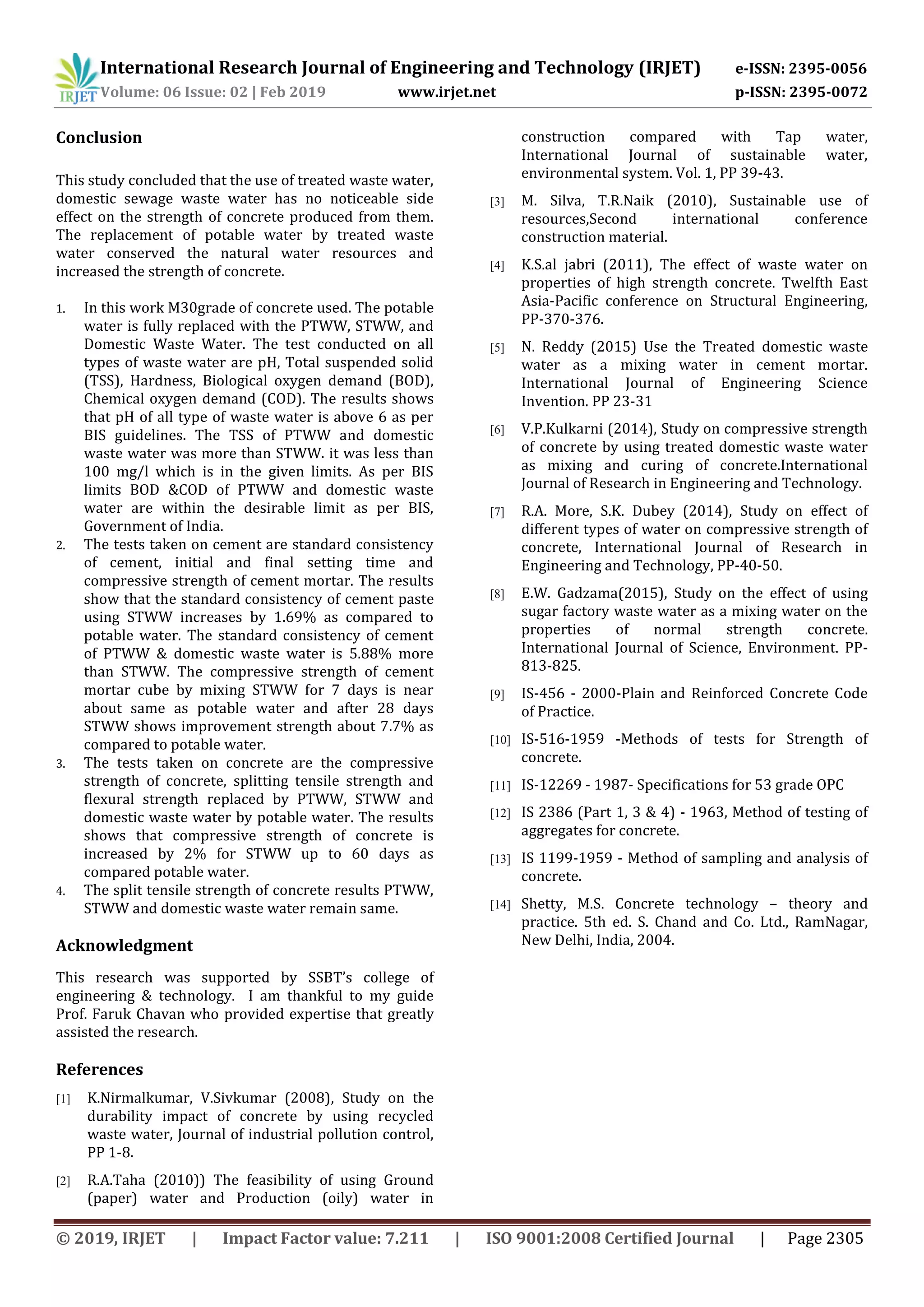 IRJET- To Study Properties of Concrete by Replacing Fresh Water with ...