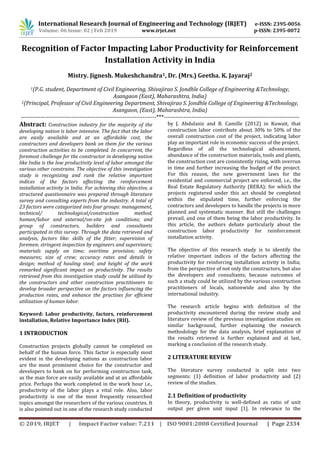 IRJET- Recognition of Factor Impacting Labor Productivity for ...