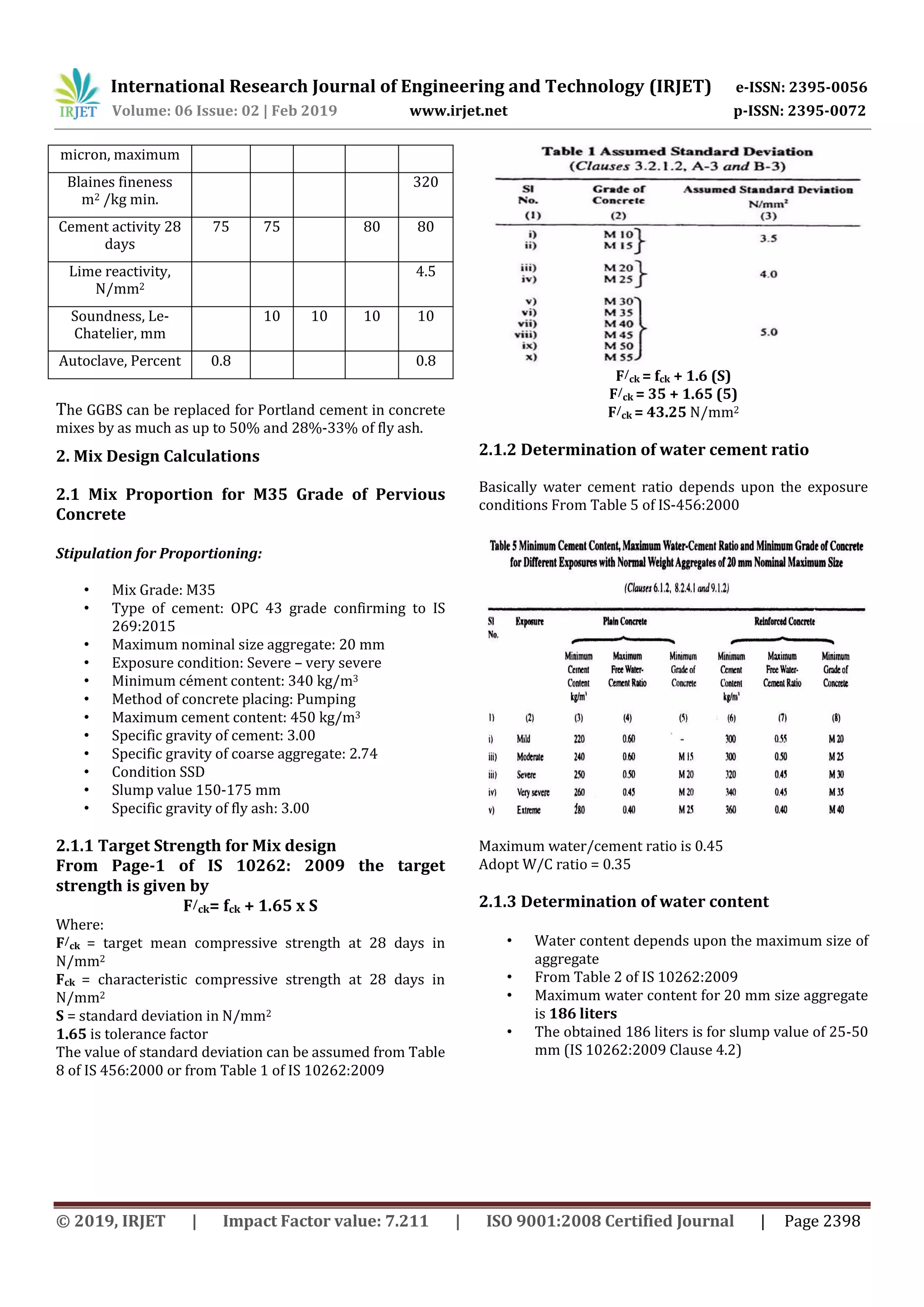 IRJET-Mix Proportion of Materials in Pervious Concrete | PDF