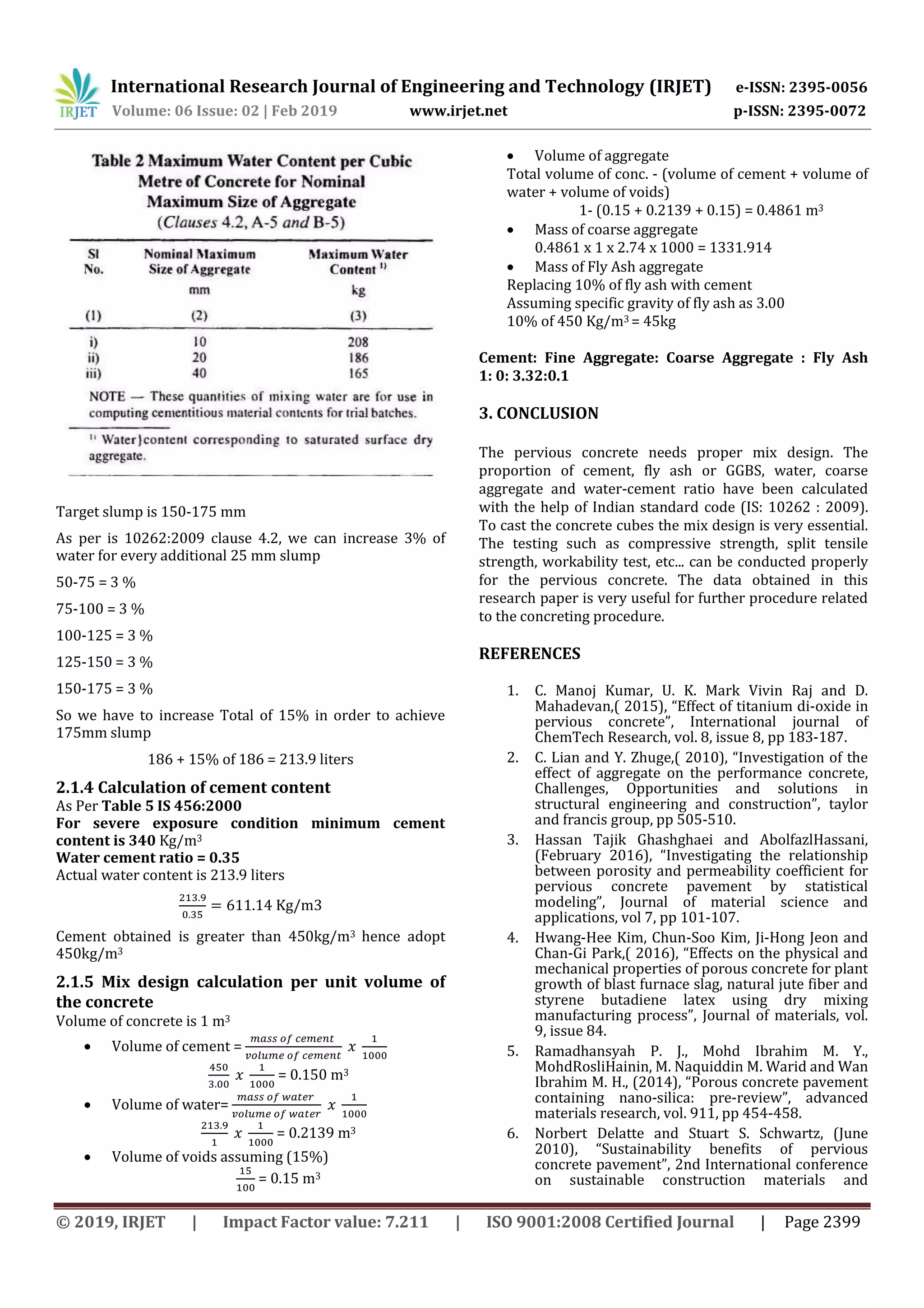 IRJET-Mix Proportion of Materials in Pervious Concrete | PDF