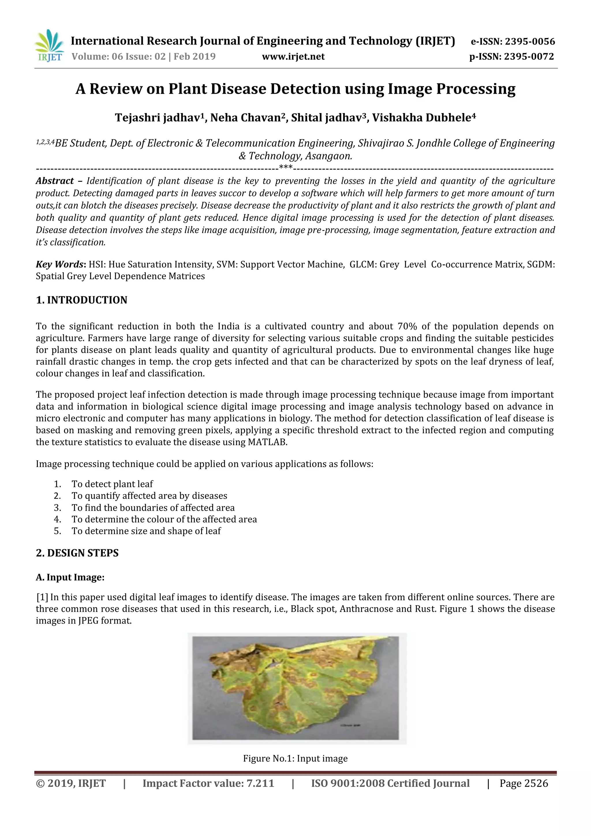 IRJET- A Review on Plant Disease Detection using Image Processing | PDF