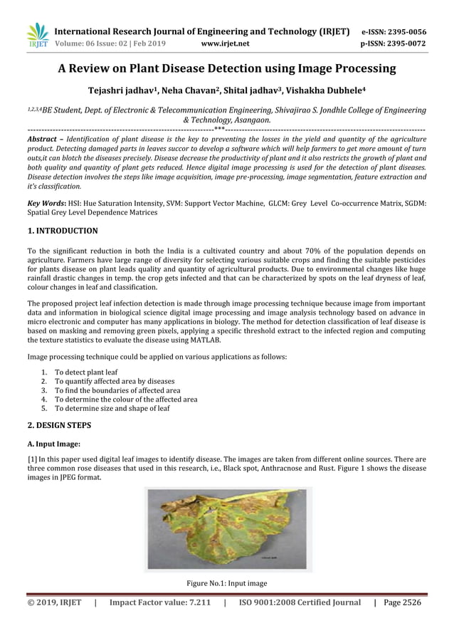 IRJET- A Review on Plant Disease Detection using Image Processing | PDF