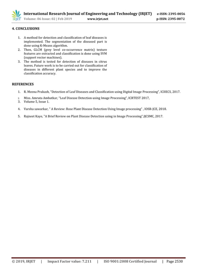 IRJET- A Review on Plant Disease Detection using Image Processing | PDF