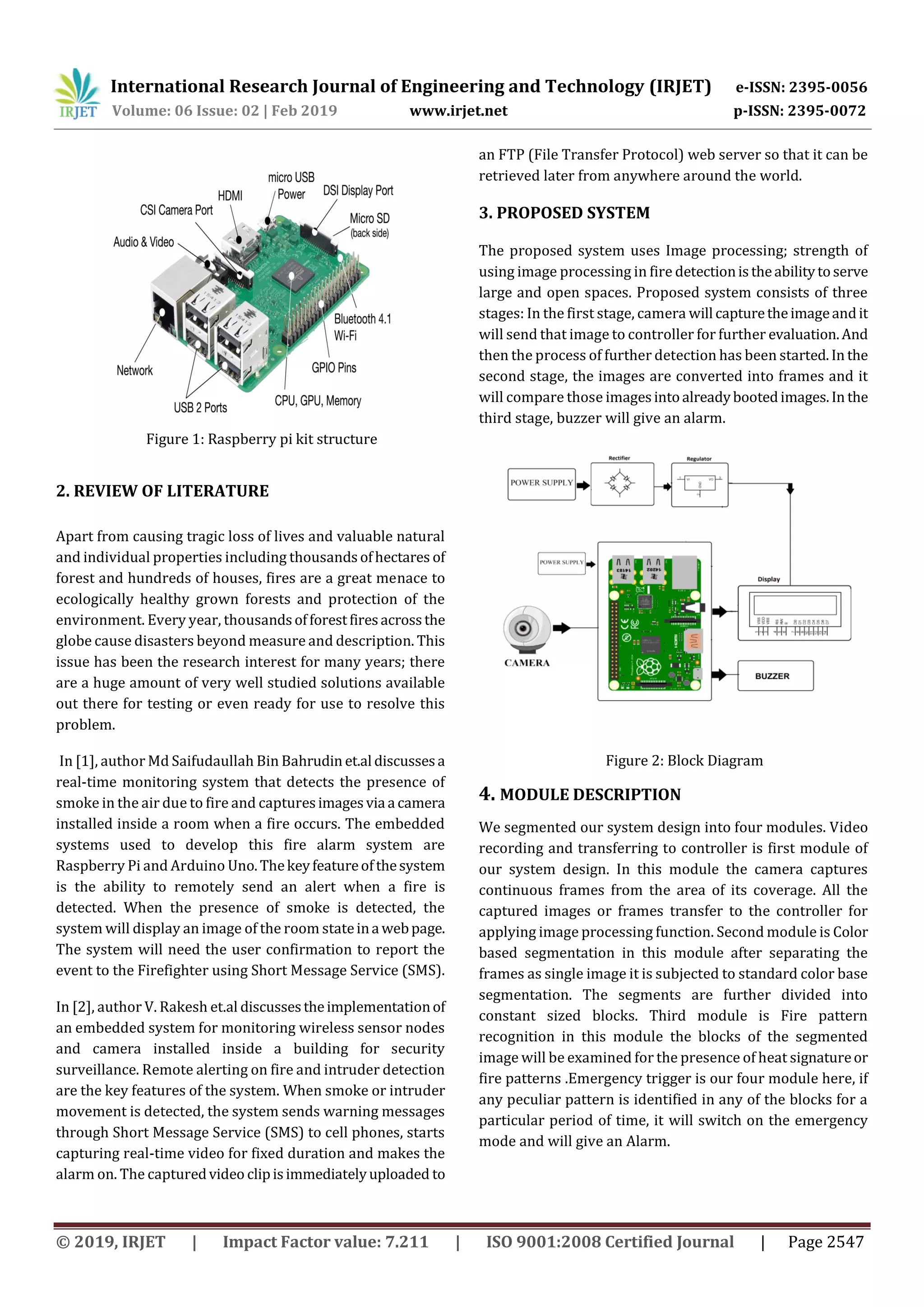 IRJET- Review on Image Processing based Fire Detetion using Raspberry Pi | PDF